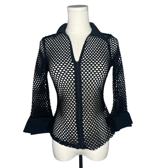 Vintage | Tops | Vintage Heart Soul Mesh Fishnet Zip Up Collared Top ...